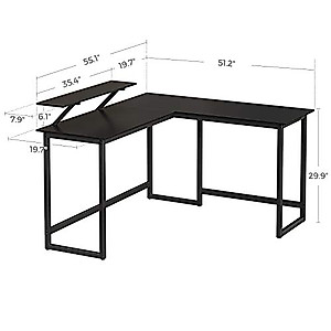 VASAGLE L-Shaped Computer Desk, Industrial Workstation for Home Office Study Writing and Gaming, Space-Saving, Easy Assembly, 55.1”D x 51.2”W, Black