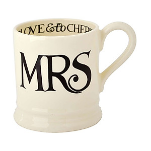 Emma Bridgewater Handmade Ceramic Black Toast Mr & Mrs Script Wedding Gift Set Of 2 Half-Pint Coffee and Tea Mugs
