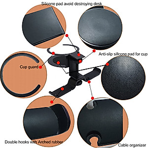 Headphone Stand with Cup Holder/2 Hidden Headset Hooks for All Headsets, 360° Adjustable & Rotating Desk Organizers for Bag/Cup/Coat/Headphone/Canned Beer/Umbrella/Data Cable/Drinks/Gloves -ZELPEAK