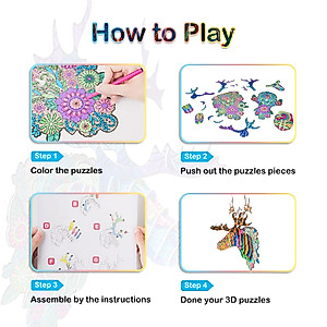 Hautton 3D Coloring Puzzle, Creative DIY Painting Puzzle Set Toy with 10 Colouring Pens, Fun Arts Crafts Gift for Kids Age 3 4 5 6 7 8 9 10 11 12 -Elk