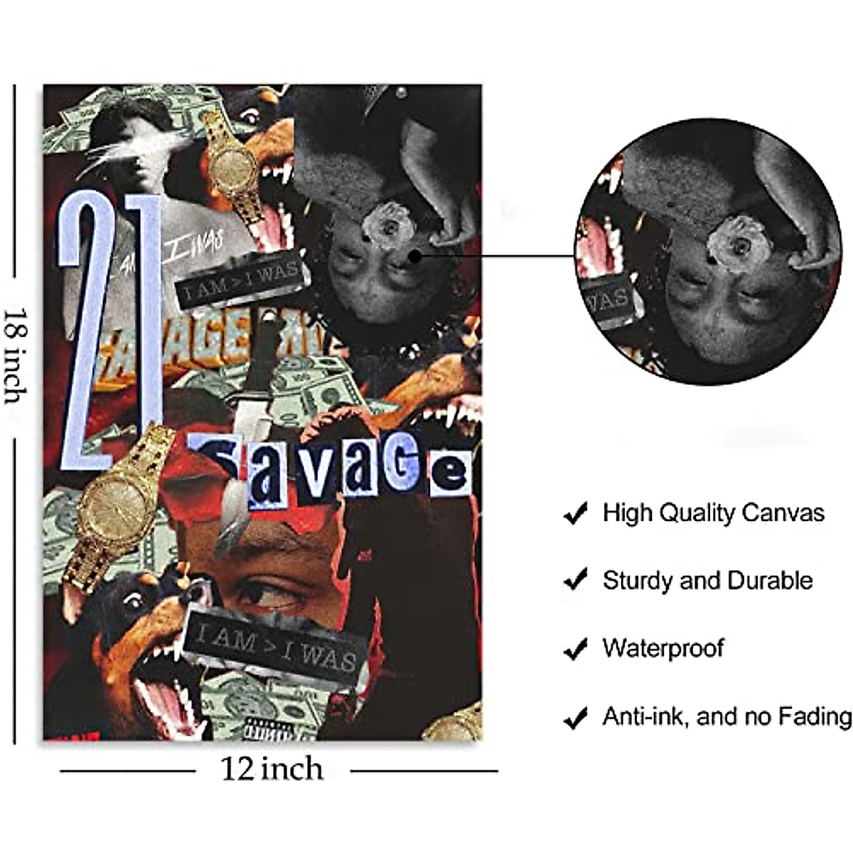 Album Cover Poster 21 Savage Poster I AM I WAS Art Wall Canvas Pictures for Modern Room Decor Prints Unframed 12" x 18"