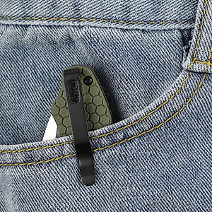 Kizer Roach Mini Green Pocket Knife, 154CM Steel G10 Handle 3 Inch Folding Survival Knife with Thumb Hole, Removable Flipper Tab Hunting Knife, V3477C1