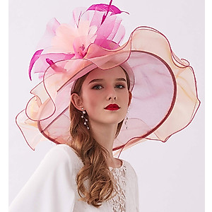 Oridoor Women Organza Fascinator Church Kentucky Derby Hat Floral Tea Party Wedding Hat Rose, 003C Rose And Pink
