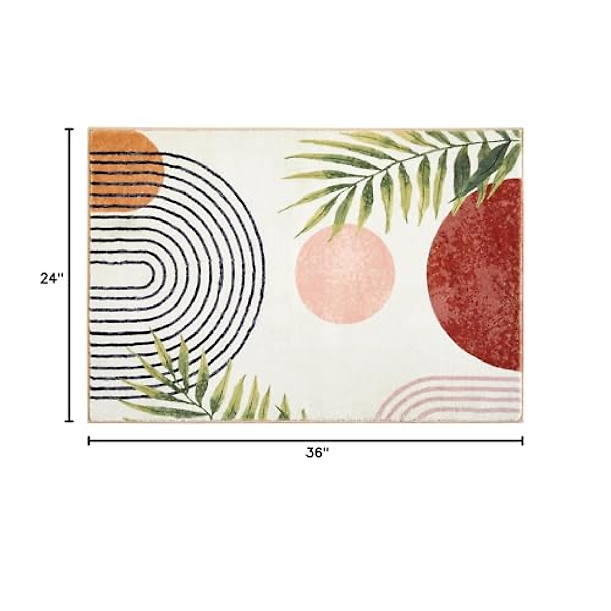 RoomTalks Boho Cute Bathroom Rugs Bath Mat Non Slip Washable, Modern Abstract Geometric Shape with Tropical Leaves 2x3 Small Area Rug for Bedroom Kitchen, Neutral Contemporary Retro Indoor Entry Rug