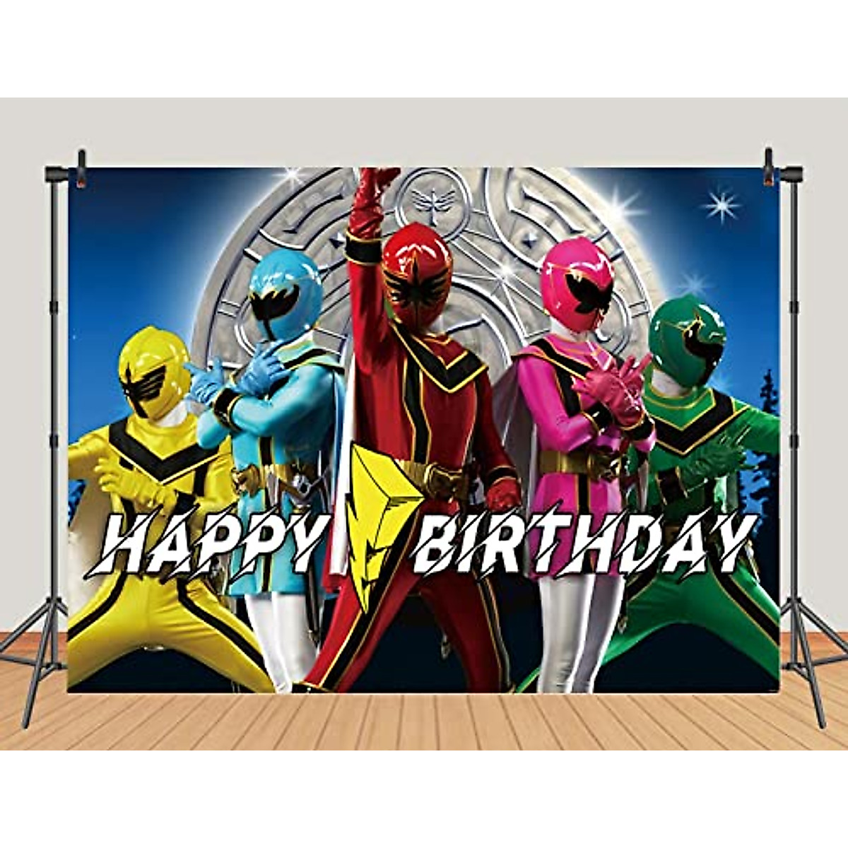MengGeGe Power Ranger Megaforce Backdrops Teenagers Birthday Party Sign Banner Photography Background for Teenagers Picture Backdrops for Photography Birthday Resistant Fleece-Like Cloth Fabric 7x5FT