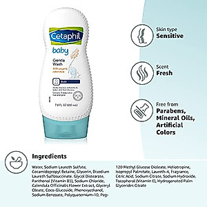 Cetaphil Baby Body Wash with Half Baby Lotion, Gentle Wash with Organic Calendula, Soothes Dry, Sensitive Skin for Everyday Use, Gentle Fragrance, Soap Free, Hypoallergenic, 7.8oz
