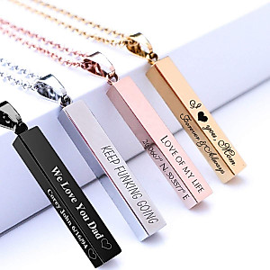 EVER2000 Personalized 3D Vertical Bar Necklace, Custom Necklace Engraved with Any Name Pendant Jewelry Gift