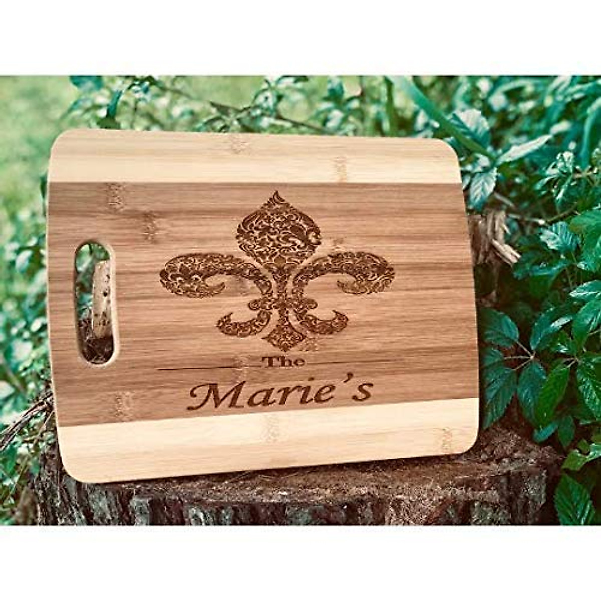 Personalized, engraved Fleur de lis decorative Bamboo chopping board
