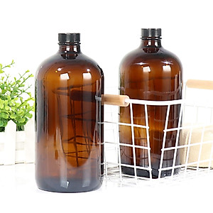 STARSIDE 2 Pack - 1 Liter 32 oz Amber Glass Boston Round Bottles with Air Tight Seal Phenolic Poly Cone Caps. Perfect Glass Containers for Secondary Fermentation,Storing Kombucha,Brewing and Juicing.