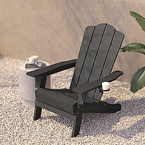 Flash Furniture Newport Adirondack Chair with Cup Holder, Weather Resistant Poly Resin Adirondack Chair, Gray