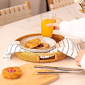 Rattan Round Serving Tray, Hand Woven Serving Basket with Cut - Out Handles, Wicker Fruit/Bread Serving Basket, 11.8 inch