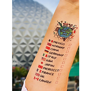 Drinking Around The World - Pack Of 4 Tattoo - Perfect For Trip To Epcot
