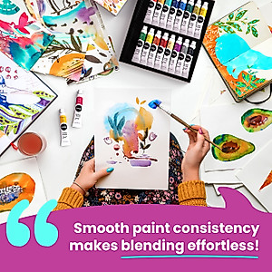 Chalkola Watercolor Paint Set for Adults, Kids, Beginner & Professional Artists - 36 Watercolor Tubes Set (12ml, 0.4oz), 10 Painting Brushes & 1 Palette | Vibrant Water Color Art Painting Supplies