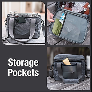 CleverMade Collapsible Soft Cooler Bag -Tote - Insulated 30 Can Leakproof Small Cooler Box with Bottle Opener and Shoulder Strap for Lunch, Beach, and Picnic - Grey