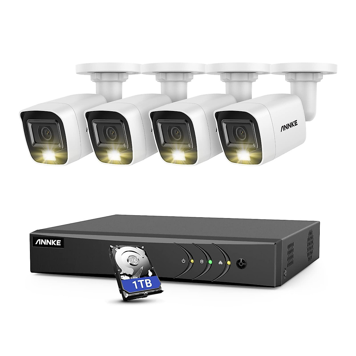 ANNKE 8CH 3K Lite AI DVR with Human/Vehicle Detection, H.265+ Surveillance Security Camera System with Audio and 4pcs 1080P Security Cameras with Dual Light, IP67, Color Night Vision, 1TB Hard Drive
