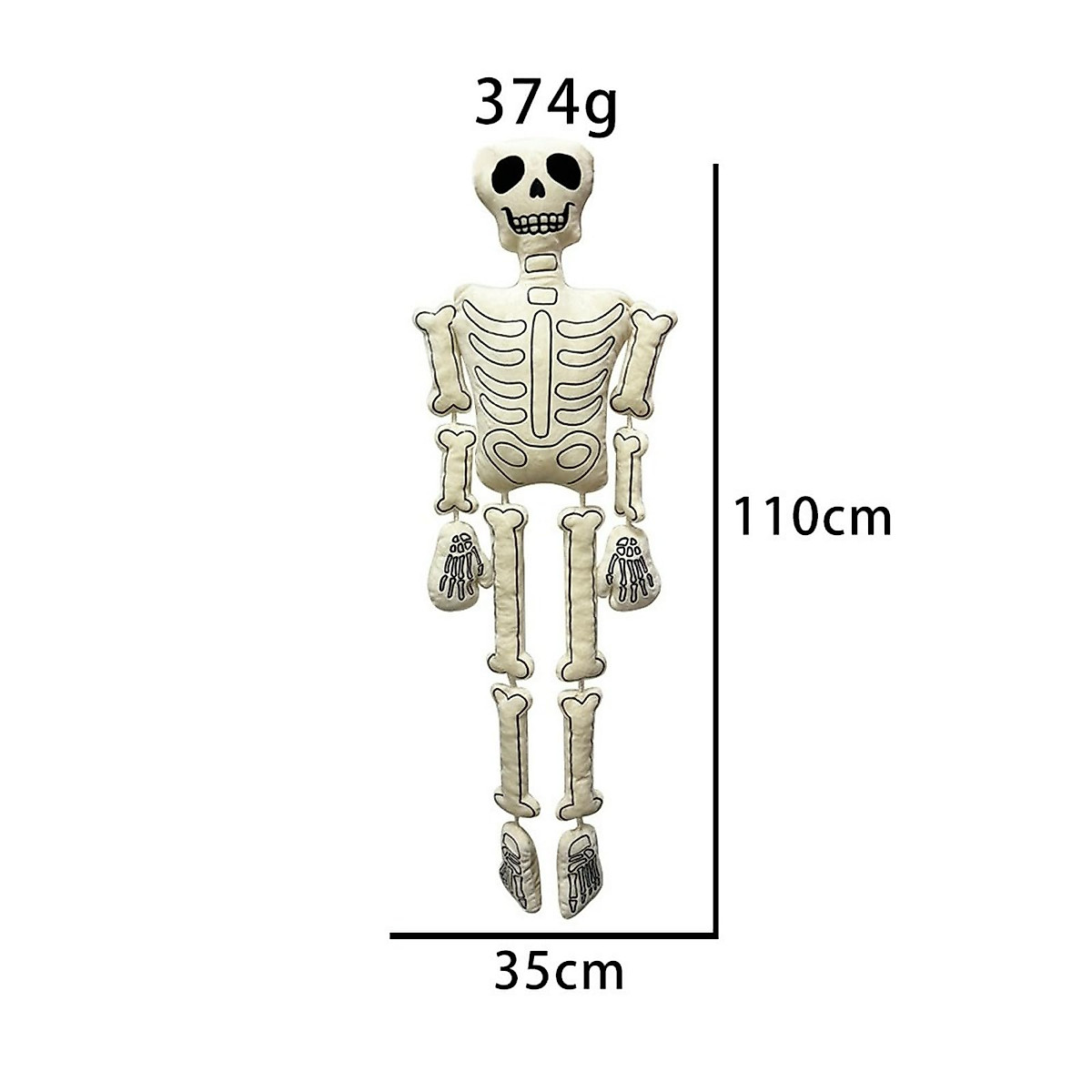 bigmon: 43 inch Skull and White Bones; Head Structure of White Bone Man; Stuffed Plush Toys; Halloween Plush Skeleton (110cm); Shelf Decoration, Handmade Halloween Decorations, Plush Skeleton Dolls