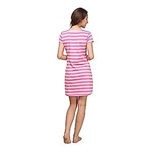 Qianxiu Women's Sleepwear, Cotton Sleep Short Sleeves Sleepshirt Modal Cotton Knit Stripes Nightshirt T-Shirt Nightgown Pink