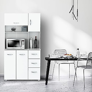 Inval America 4 Door Microwave Storage Cabinet, 15.35 x 35.04 x 66.14, White