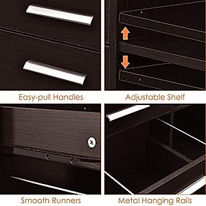 Giantex 3-Drawer File Cabinet, Mobile Lateral Filing Cabinet with Wheels, Large Printer Stand with 3 Drawers and Open Storage Shelves, Multifunctional Storage Cabinet for Home Office (Espresso)