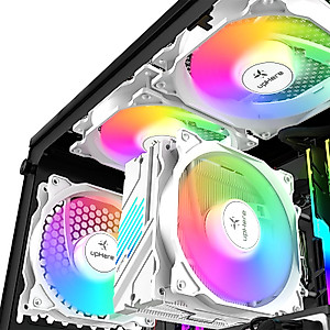 upHere 120mm RGB Case Fan,Quiet Edition High Airflow Adjustable Color LED Case Fan for PC Cases, CPU Coolers,Radiators System,5-Pack,White Edition/C806-5