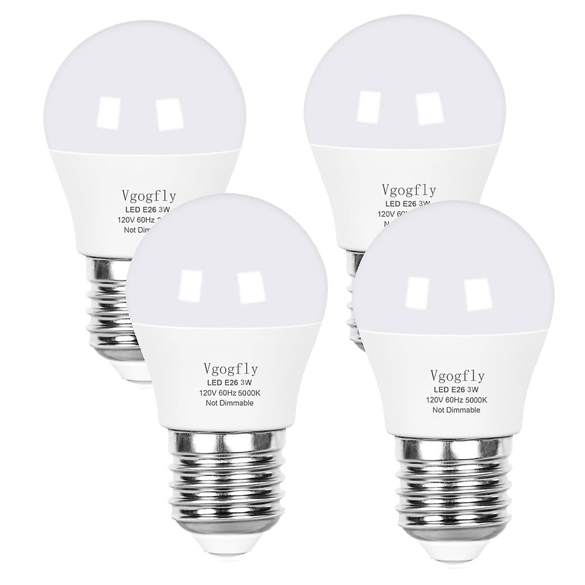 Vgogfly 3W LED Bulb Equivalent 25 Watt Light Bulbs, A15 Daylight 5000K Energy Saving Low Watt E26 Base Bulb for Home Bedroom(4-Pack)
