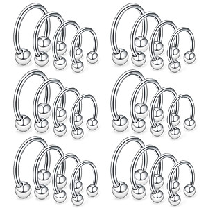 Ruifan 24PCS 16G Surgical Steel Nose Septum Horseshoe Earring Eyebrow Tongue Lip Nipple Helix Tragus Piercing Rings Jewelry 6mm 8mm 10mm 12mm Silver