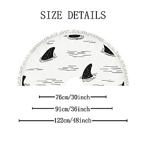 Small Christmas Tree Skirt Shark Black and White Doodle,30 Inch Tree Skirt for Christmas Holiday Party Decoration,Rustic Tree Skirts Mat Home Indoor Outdoor Ornaments