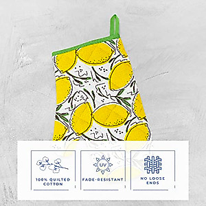 Kotton Culture Oven Mitt Set of 2 Cooking Microwave Hand Gloves 100% Quilted Cotton Extra Long and Heat Resistant Machine Washable Flexible (Lemon, 8 x 13 Inches)