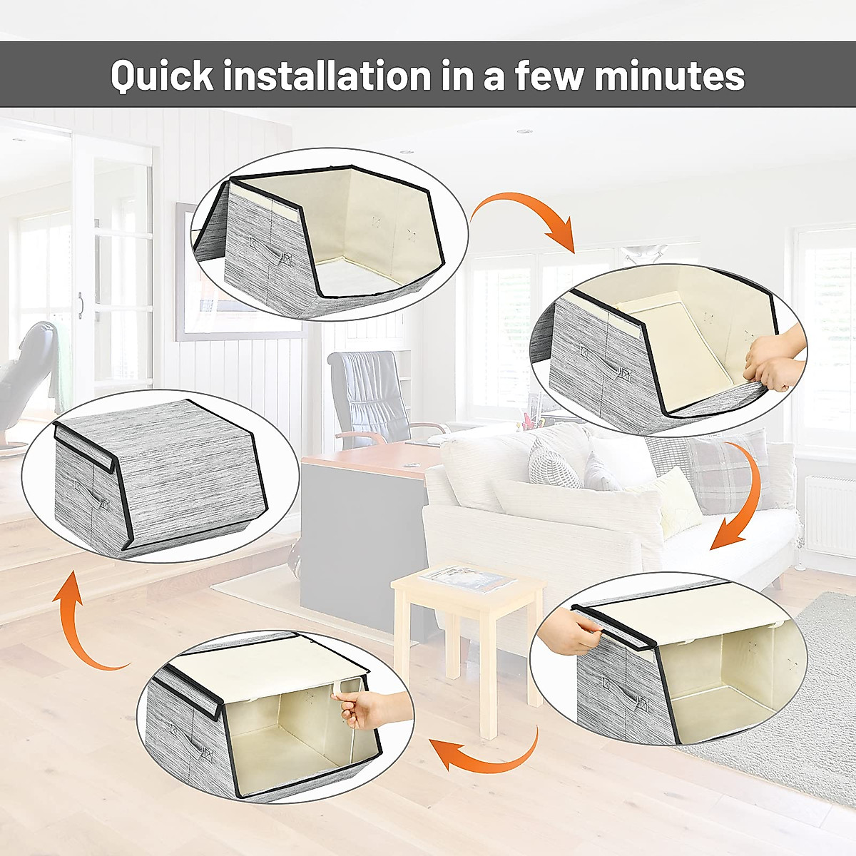 Giantex Storage Bins Set of 4 Stackable Cubes Fabric Baskets w/Lid, Handles, Magnetic Linen Container Boxes for Toys, Clothes, Files Foldable Closet Organize Bags 15”x14”x10” (Coffee+Gray)