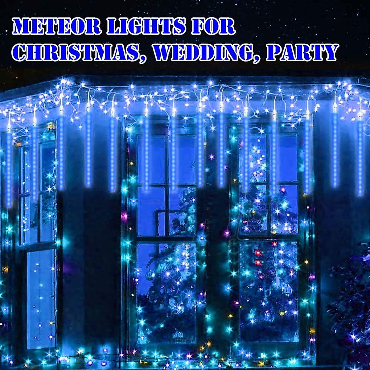 WASAGA Meteor Shower Lights, LED Rain Lights 20 Tubes 960 LEDs (2 Pack) 50cm Christmas Icicle Drop Lights Snow Lights for Christmas Wedding Party Urban Night Lighting New Year Garden Tree Home Decor