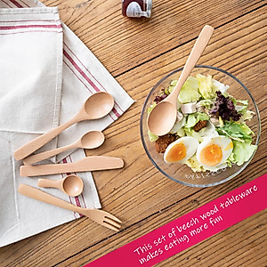 Wooden Spoon for Eating, Fork and Knife Set(6 pcs), Salad Spoon, Spreader Knife, serving spoon, Small Scoops for Canisters, Coffee Spoon, Portable Travel Tableware, Natural Wood Cutlery Set Reusable