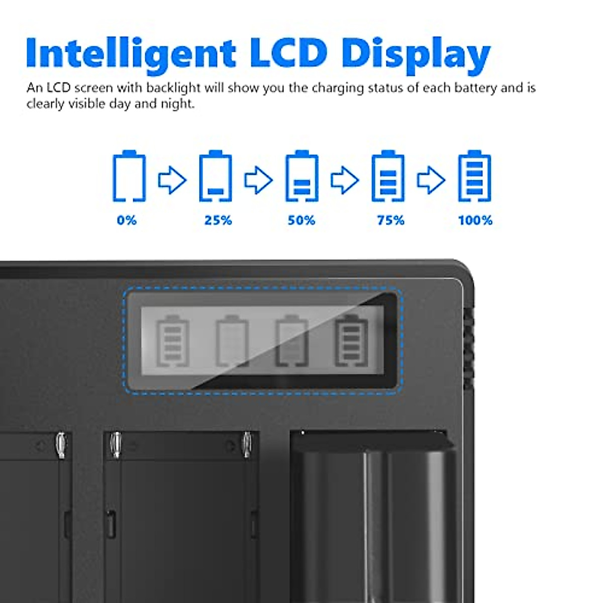 Neewer 4-Channel NP-F Battery Charger with LCD Screen & Power Adapter, Compatible with Sony NP-F550 F570 F750 F770 F930 F950 F960 F970 FM50 FM500H QM71 QM91 QM71D QM91D Camcorder Li-ion Batteries