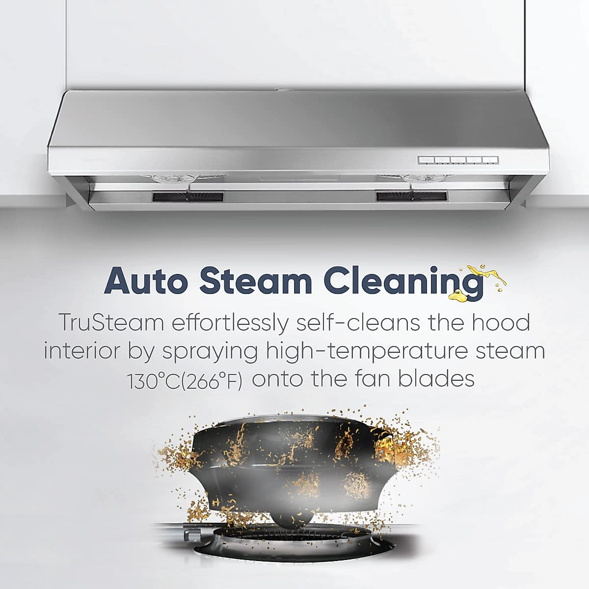Pacific Trusteam Range Hood, 30''/36'' under cabinet, high-temperatur auto steam cleaning, Max 900CFM, LED light, responsive touch control, stainless steel housing (30'')
