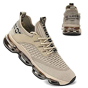 Kapsen Mens Running Shoes Air Cushion Tennis Walking Sneakers Casual Sport Gym Jogging Beige 6.5