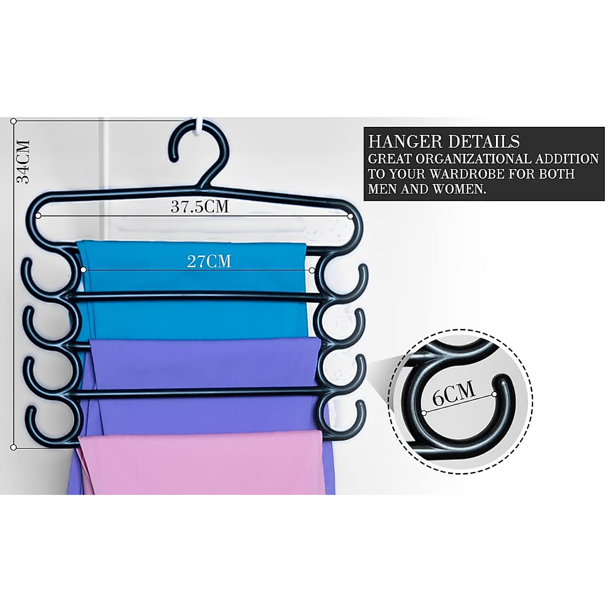GERACEL SPACE SAVING SAVER HANGER TROUSER PANT HANGER JEANS SCARF LEGGINGS HOLDER 5 LAYER BAR MULTILAYERS ORGANIZATIONAL NONSLIP RACK HANGERS WARDROBE STORAGE CLOTHING ORGANIZER TIE HANGER (BLACK, 12)