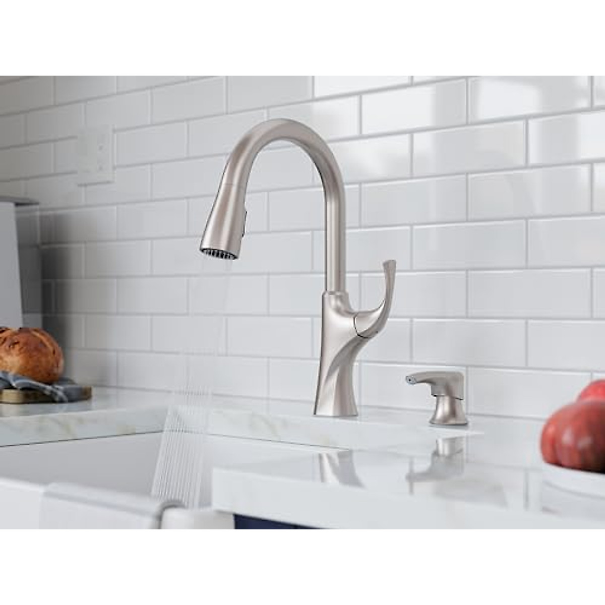 Pfister Miri 2.0 Kitchen Faucet with Pull Down Sprayer and Soap Dispenser, Single Handle, High Arc, Spot Defense Stainless Steel Finish, F5297MRRGS