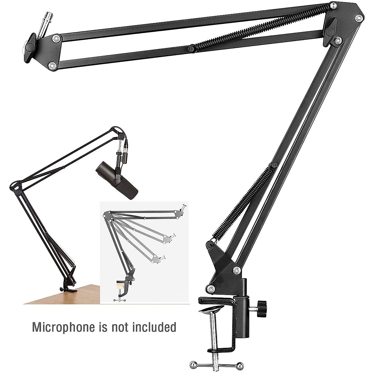 Boytone BT-29ST Adjustable Microphone Arm Suspension Boom Scissor Arm Stand, with 3/8" to 5/8" Screw Adapter, for Radio Broadcasting Studio, Voice-Over Sound Studio, Stages, and TV Stations