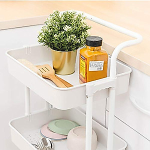 Lomani 3 Tier Storage Cart, Rolling Utility Cart with Brake Caster Wheels, Multifunctional Storage Shelves, Metal Storage Cart, Trolley for Kitchen, Bathroom, Office with Handle -White