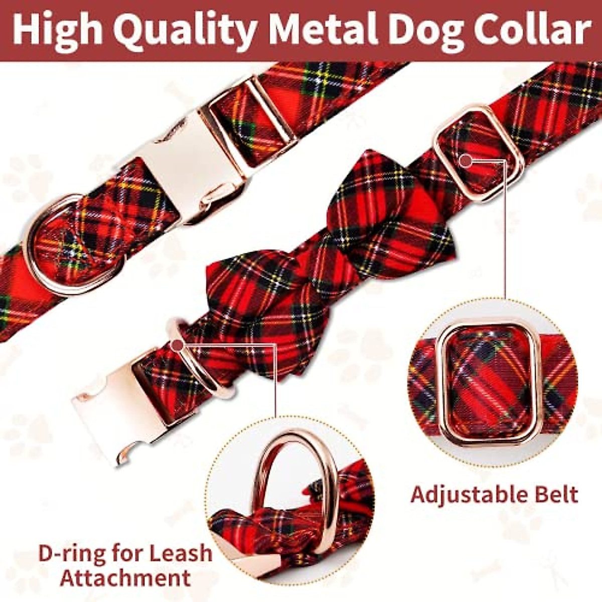Christmas Dog Collars for Female Dogs,Dog Bow Tie Collar as Dog Gifts for Large and Medium Dog,Pet Gift Collar with Bow Tie & Soft Bandana,Adjustable Dog Bow Tie Collar,Girl Dog Collar for Large Dogs