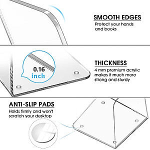 MaxGear Book Ends Clear Acrylic Bookends for Shelves, Non-Skid Bookend, Heavy Duty Book End, Book Holder Stopper for Books/Movies/CDs/Video Games (2 Pairs)