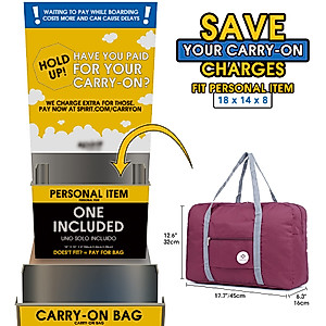 Narwey For Spirit Airlines Foldable Travel Duffel Bag Tote Carry on Luggage Sport Duffle Weekender Overnight for Women and Girls (1112 Wine Red)