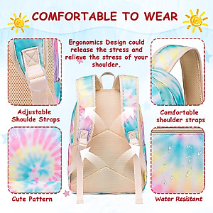 CAMTOP Backpack for Girls Kids School Backpack with Lunch Box Preschool Kindergarten BookBag Set (Tie Dye Yellow)