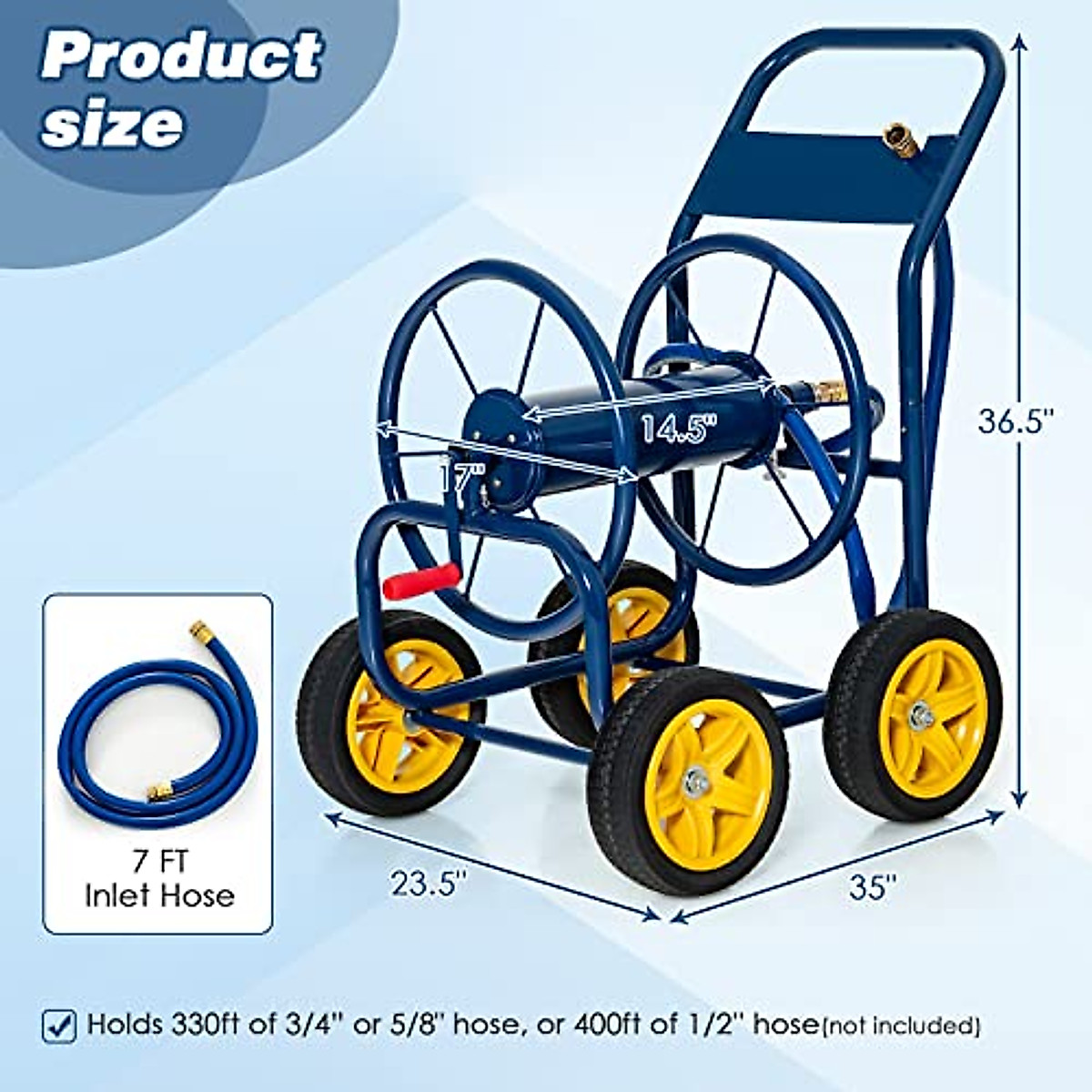 Goplus Garden Hose Reel Cart, Heavy Duty Water Planting Cart w/Non-slip Crank Handle, 4 Solid Wheels, Outdoor Hose Reel Holds 330 FT of 3/4", 5/8” & 400 FT of 1/2" Hose for Garden Yard Lawn Farm