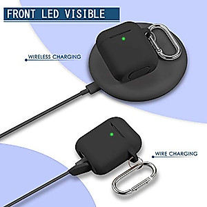 R-fun AirPods Case Cover, Soft Silicone Protective Cover with Keychain for Women Men Compatible with Apple AirPods 2nd 1st Generation Charging Case, Front LED Visible-Black