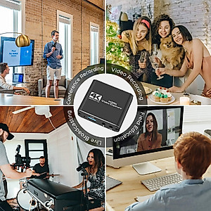 Capture Card, Audio Video Capture Card with Microphone 4K HDMI Loop-Out, 1080p 60fps Video Recorder for Gaming/Live Streaming/Video Conference, Works for Nintendo Switch/PS4/OBS/Camera/PC