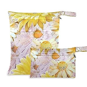SDMKA 2Pcs Wet Dry Bag for Baby Cloth Diapers Vintage Floral Reusable Waterproof Wet Bag with Two Zippered Pockets for Travel Beach Pool
