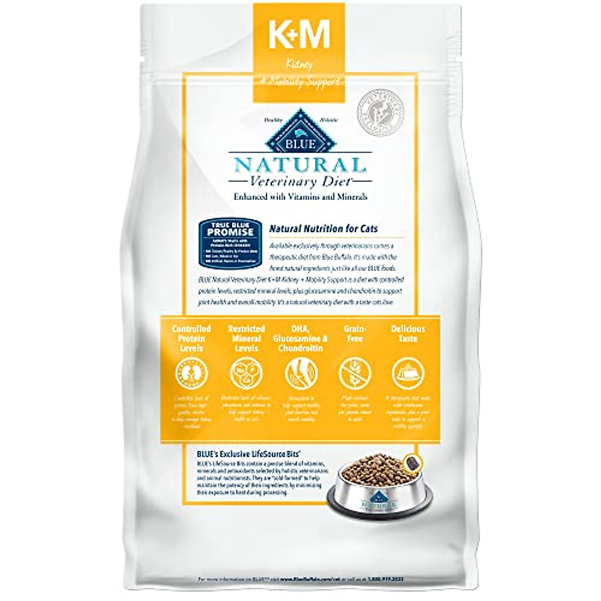 Blue Buffalo Natural Veterinary Diet K+M Kidney + Mobility Support Dry Cat Food, Chicken 7-lb bag