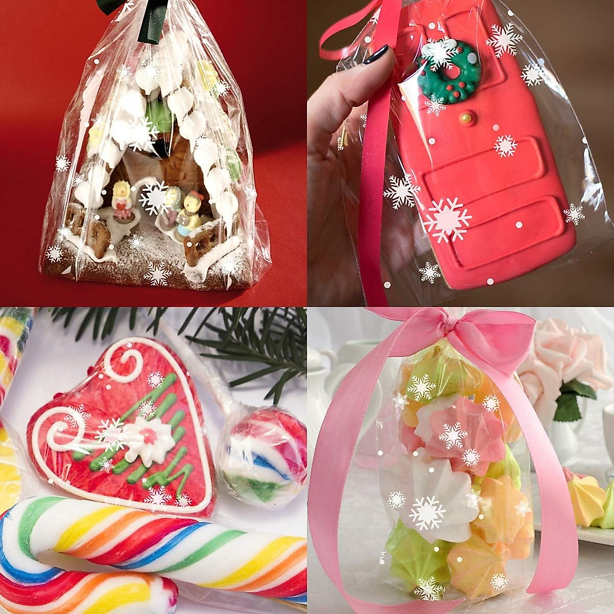 Choisyin Christmas Cellophane Wrap Roll,Clear Wrapping Paper Snowflake Plastic Paper Wrapper Large Transparent Wrapping Paper Wrap Film for Gift Basket Flower Food Christmas Decoration 16 inch x100 Ft