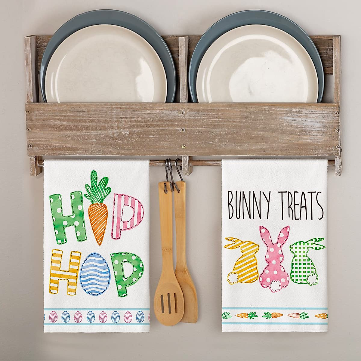 Artoid Mode Hip Hop Bunny Treats Egg Carrots Rabbit Easter Kitchen Towels Dish Towels, 18x26 Inch Seasonal Holiday Decoration Hand Towels Set of 2