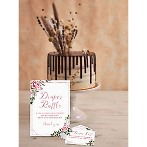 Gihyan Diaper Raffle Baby Shower Game Set(1 Standing Sign + 50 Guessing Cards), Floral Greenery Diaper Raffle Tickets for Baby Shower, Blush Pink Baby Shower Party Favor Decor - A01